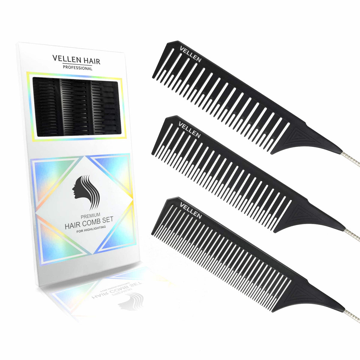 Highlighting Comb Set - 3 Sizes - Black 1 – Vellen-Hair
